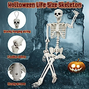 5.4ft Life Size Skeleton Halloween Decor, Full Body Realistic Human Bones with Posable Joints, Great Outdoor Indoor Halloween Decoration for Haunted House Garden Lawn