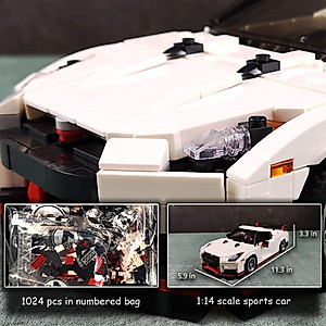 Nifeliz Mini Sports Race Car GTRS MOC Building Blocks and Construction Toy, Adult Collectible Model Cars Set to Build, 1:14 Scale (1024 Pcs)
