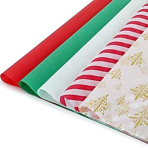 120 Sheets Christmas Tissue Paper for Gift Bags, Christmas Wrapping Paper Bulk Assorted Design Gift Xmas Tissue Paper, Red Green White Tissue Paper for Holiday Crafts (Gold Xmas Tree)