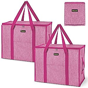 BALEINE 2 Pack Storage Tote with Zippers & Carrying Handles, Heavy-Duty Oxford Fabric Moving Bags for Space Saving Moving Storage, Pink