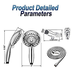 High Pressure 5-Setting Giant 5" Chrome Face Handheld Shower Head, Hand Held Showerhead for the Ultimate Shower Experience, with Extra Long 5 Foot Stainless Steel Hose, Anti Clog Jets