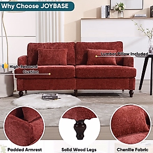 JOYBASE 70 inch Loveseat Sofa, Mid-Century Modern Love Seat Couch with Wood Legs, Upholstered Comfy Sofa for Living Room, Apartment, Office, Bedroom (Wine Red, Chenille)