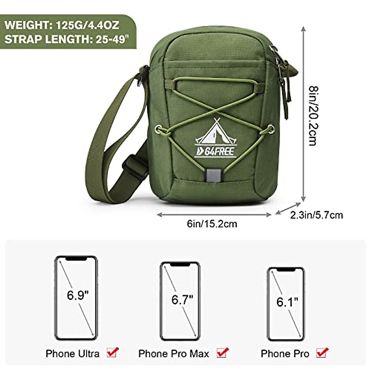 G4Free Small Crossbody Bag RFID Side Shoulder Cell Phone Bag Mini Wallet Purse For Men, Women(Army Green)