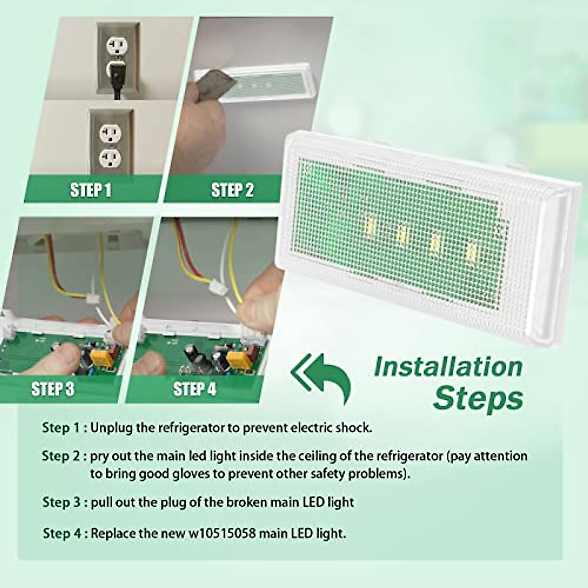 Ryze Auto W10515058 replacement Whirlpool Fridge Light WPW10515058