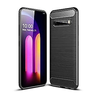 Grandcaser Case for LG V60 ThinQ 5G Ultra Slim Carbon Fiber TPU Soft Anti-Scratch Shockproof Protection Cover for LG V60 ThinQ 5G 6.8" -Black