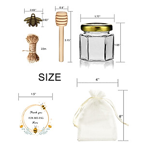 Adabocute 40 Pack Mini Honey Jars with Wood Dipper | Gold Lid | Bee Pendants| | Beige Gift Bags | Thanks for Beeing Here Tags | Ideal for Baby Showers & Wedding Favors