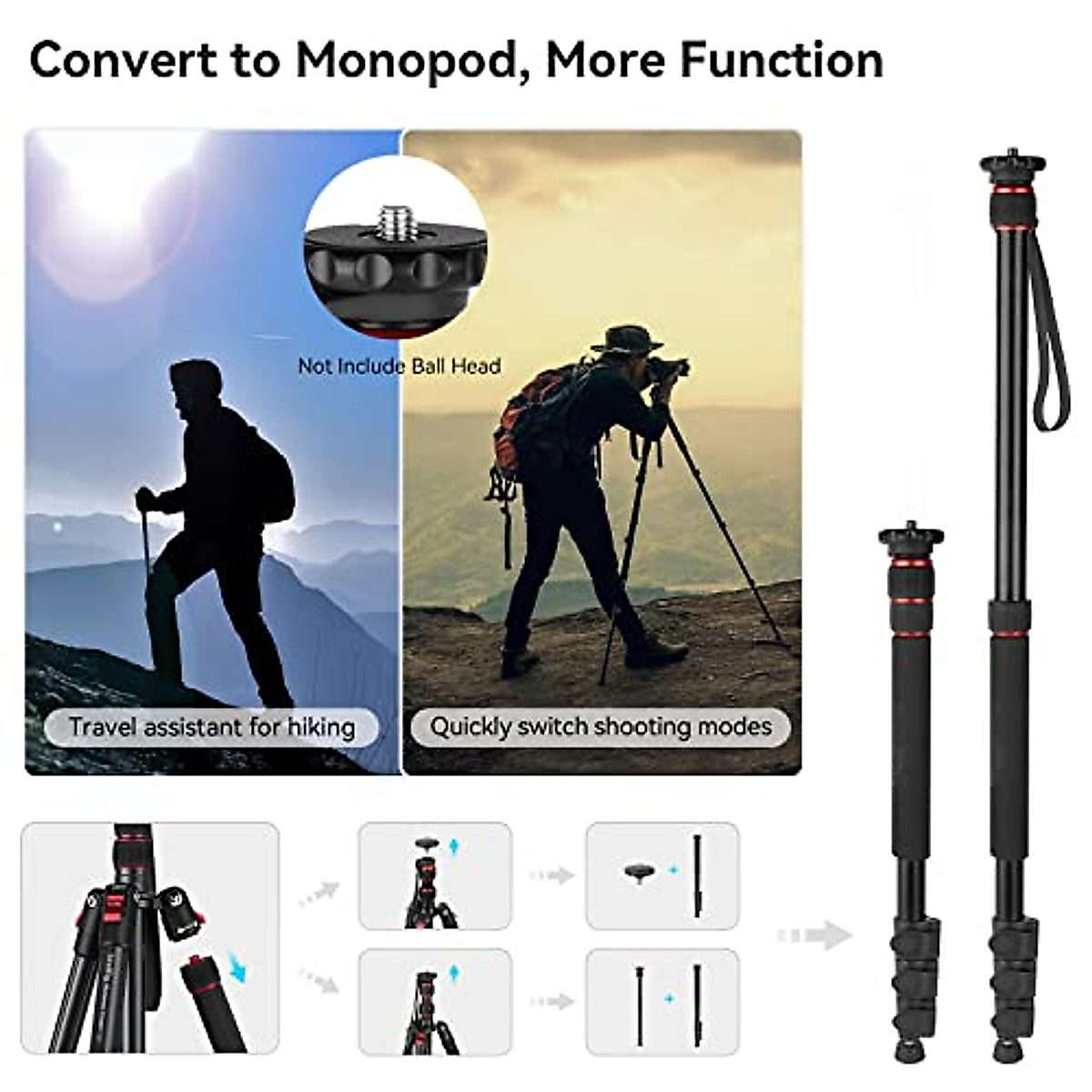 SmallRig 68" Camera Tripod, Foldable Aluminum Tripod & Monopod, Compatible with 1/4"-20 and 3/8"-16 Video Head, Payload 33lb, Adjustable Height from 19.7" to 67.7" for Camera, Phone - 3983