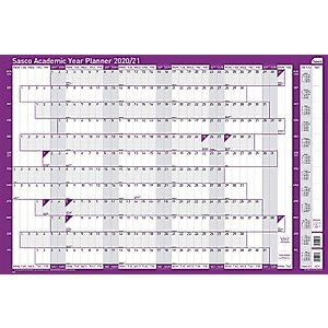 Sasco 2410112 2020/21 Board Mounted Academic A1 Wall Planner with Wet Wipe Pen & Sticker Pack, 610 x 915 mm (H x W)