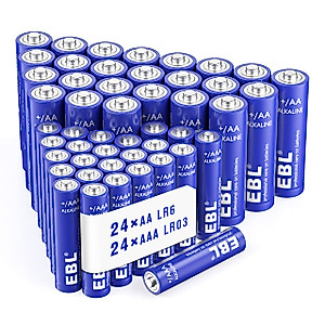 EBL 48 Counts AA Batteries and AAA Batteries Combo Pack - High Capacity 24 Double A and 24 Triple A Batteries 1.5V High Performance Alkaline Battery with Longer Year Shelf Life