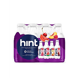 Hint Water Purple Variety Pack (Pack of 12), 16 Ounce Bottles, 3 Bottles Each of: Raspberry, Watermelon, Cherry, and Peach, Zero Calories, Zero Sugar and Zero Sweeteners