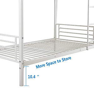Karl home Bunk Bed Twin Over Twin, Metal Bunk Bed with Built-in Ladder and Safety Guardrail, Space-Saving Twin Bunk Beds for Kids, Teens & Adults, No Box Spring Needed, White