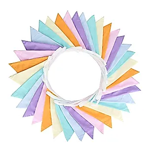 INFEI Multicoloured Pastel Double Layer Cotton Fabric Pennant Flags Bunting Banner Garlands for Wedding, Birthday Party, Outdoor & Home Decoration (10M/32Ft)