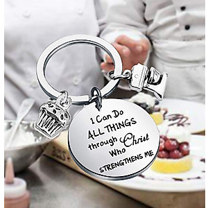 LQRI Baker Gift Pastry Chef Gift I Can Do All Things Through Christ Who Strengthens Me Keychain Baking Gift Culinary Student Graduation Gift (sliver)