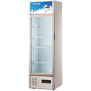 VEVOR Commercial Refrigerator,Display Fridge Upright Beverage Cooler, Glass Door with LED Light for Home, Store, Gym or Office, (8 cu.ft. Single Swing Door)