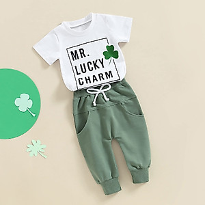 YOKJZJD Infant Toddler Baby Boy St Patricks Day Outfit Green Sweatshirt Short Sleeve T-Shirt Top Pants Set Spring Clothes (Green, 12-18 Months)