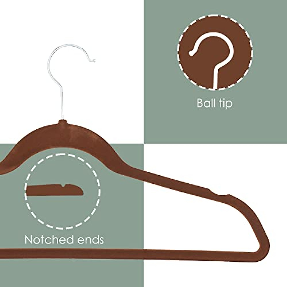 Home Basics Velvet Clothes Hangers (Pack of 10), Brown Felt Hangers for Tops, Jackets, Dresses, and Pants | Contoured Hangers with Notches | Ultra-Thin Space Saving Clothes Hangers