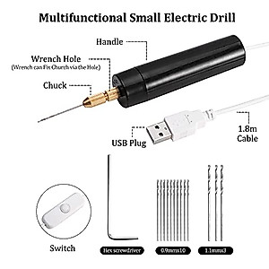 Mini Hand Drill for Arts and Crafts,Mini Electric Drill Set 0.7-1.2 mm Pin Vise Hand Drill with Drill Bits and Wrench DIY Jewelry Pendant Crafts Making