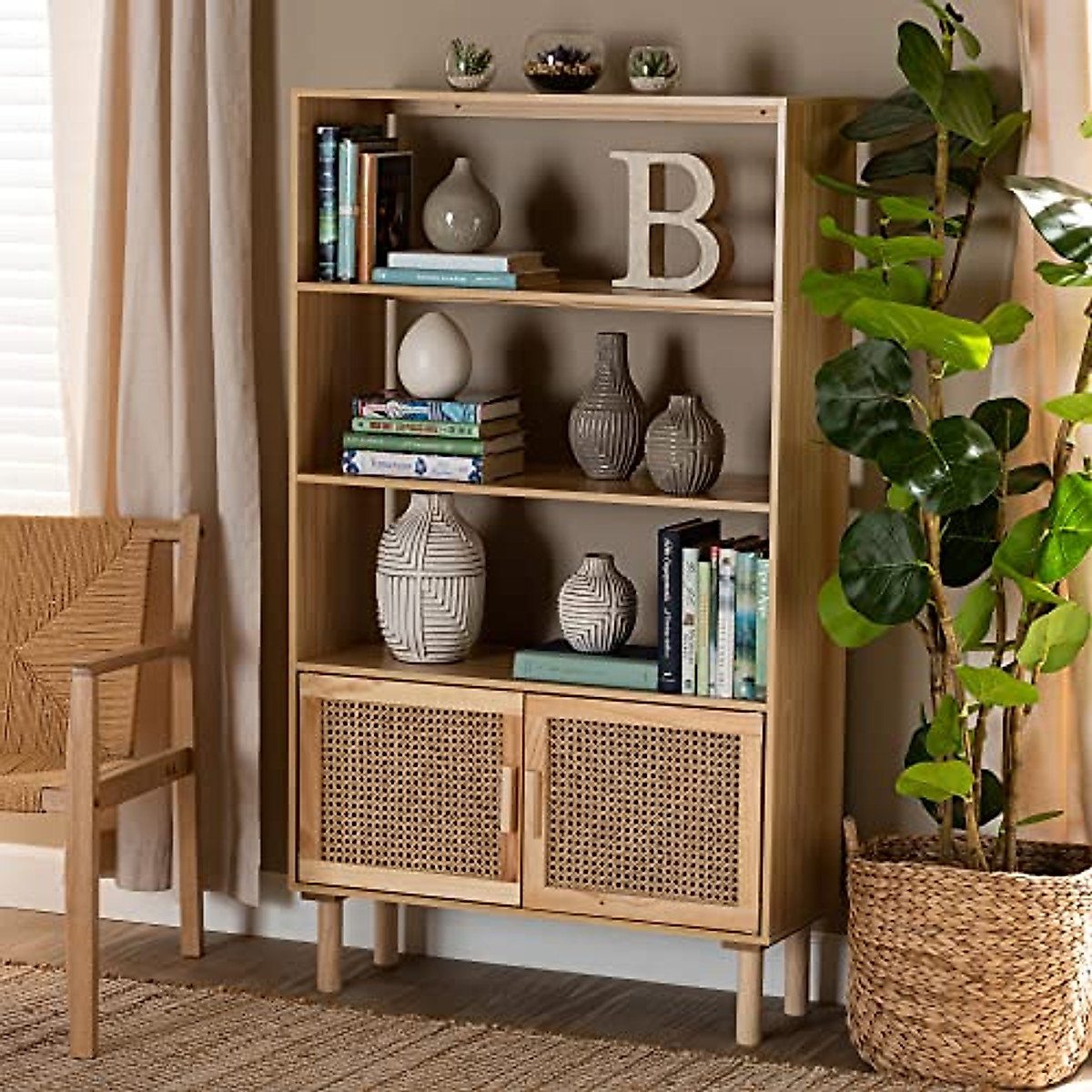 Baxton Studio Faulkner Bookcases, Beige/Natural Brown