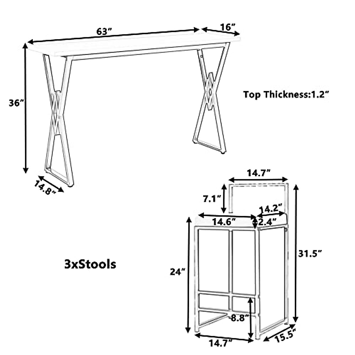 Fashion 4-Piece Counter Height Dining Table Set,Extra Long Console Bar Dining Table Set with 3 Padded Stools,Gold Metal Frame Kitchen Set for Small Places,Dining Area,Kitchen,Breakfast Nook,Home Bar.