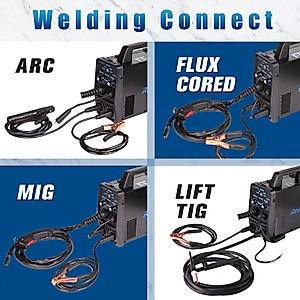 Redbo MIG-250 Gas/Gasless/Lift TIG/ARC 4 in 1 Multiprocess 130Amp Mig Welder,110V Household Small Pure Copper ARC MMA Stick Welder,Automatic Wire Feeding MIG Welding Machine