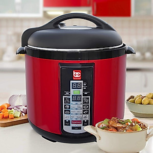 MBR INDUSTRIES Bene Casa 900W 8L Electric Pressure Cooker Red,easy to use digital controls,multi-function pressure cooker,built in automatic cooking programs