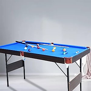 55" Folding Pool Table Set Mini Billiard Pool Table Portable Table Top Snooker Game with Accessory, Simple Assembly, Blue