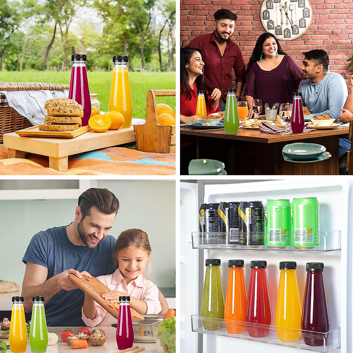 Moretoes 20pcs 12oz Plastic Bottles with Caps Empty Juice Containers with Lids, Clear Bulk Beverage Containers for Drinking Milk Smoothies and Other Beverages