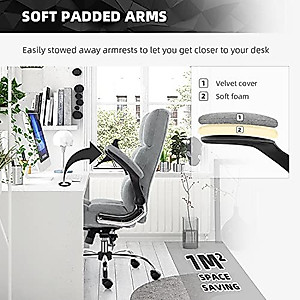 YAMASORO Velvet Office Chairs High Back Executive Chair with Flip-up Arms Home Office Desk Chair with Wheels for Adult (Grey)