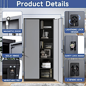 Anxxsu Metal Storage Cabinet with 2 Doors and 4 Adjustable Shelves, 71" Steel Locking Garage Tool Utility Cabinets for Office, Home,School,Kitchen