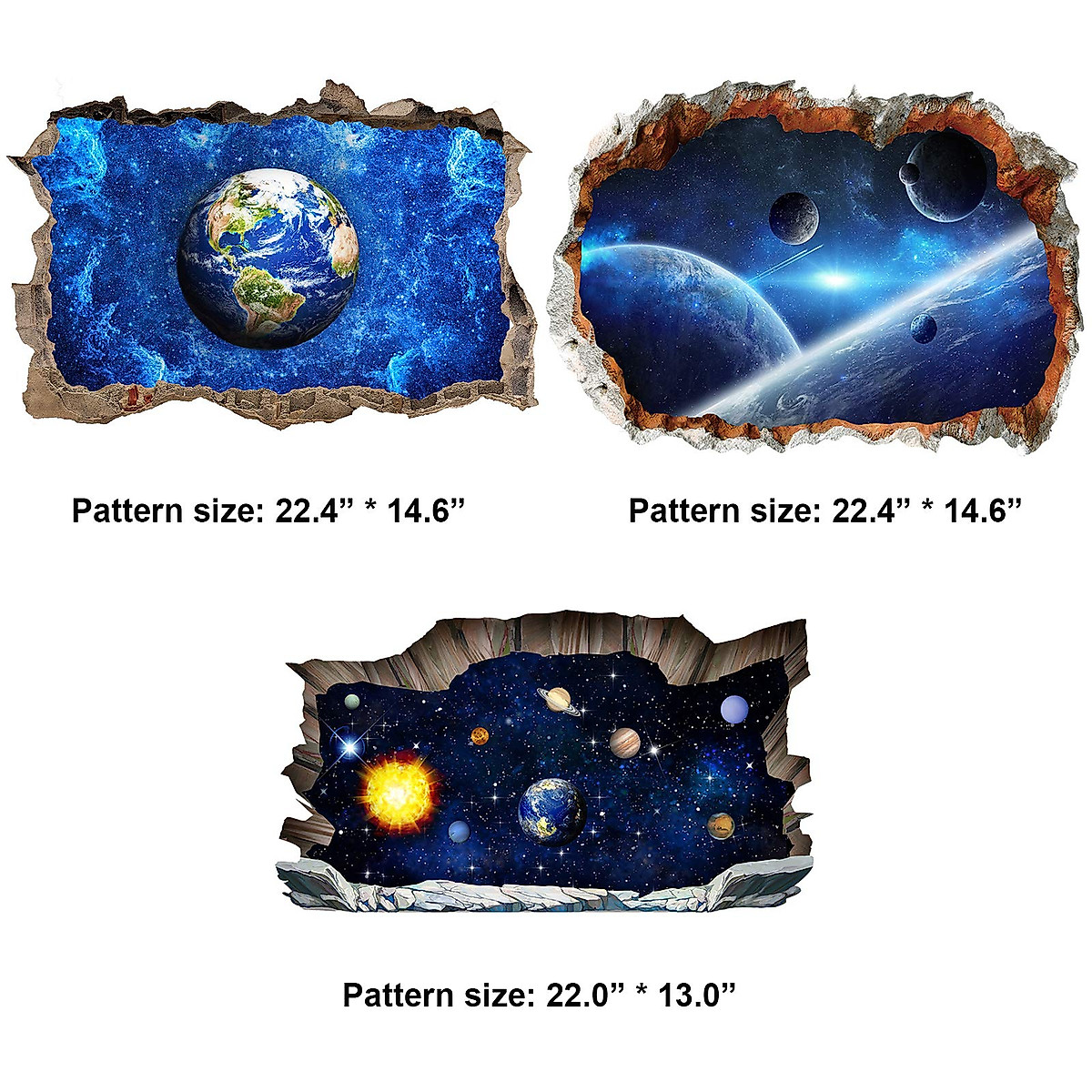 3 Pcs Universe Wall Stickers 3D Planet Galaxy Outer Space Nine Planet Window Decals Decorations Murals Wall Art Decorative Sticker for Kids Living Room Bedroom Nursery Playroom Party Decor Supplies