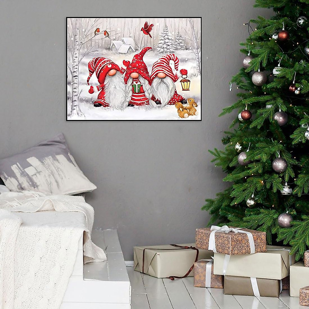 WUSARPLY Christmas Stamped Cross Stitch Kits - Gnome Counted for Beginners Adults Needlepoint Cross-Stitch Patterns Dimensions Needlecrafts Embroidery Arts and Crafts 11.8''x15.8''