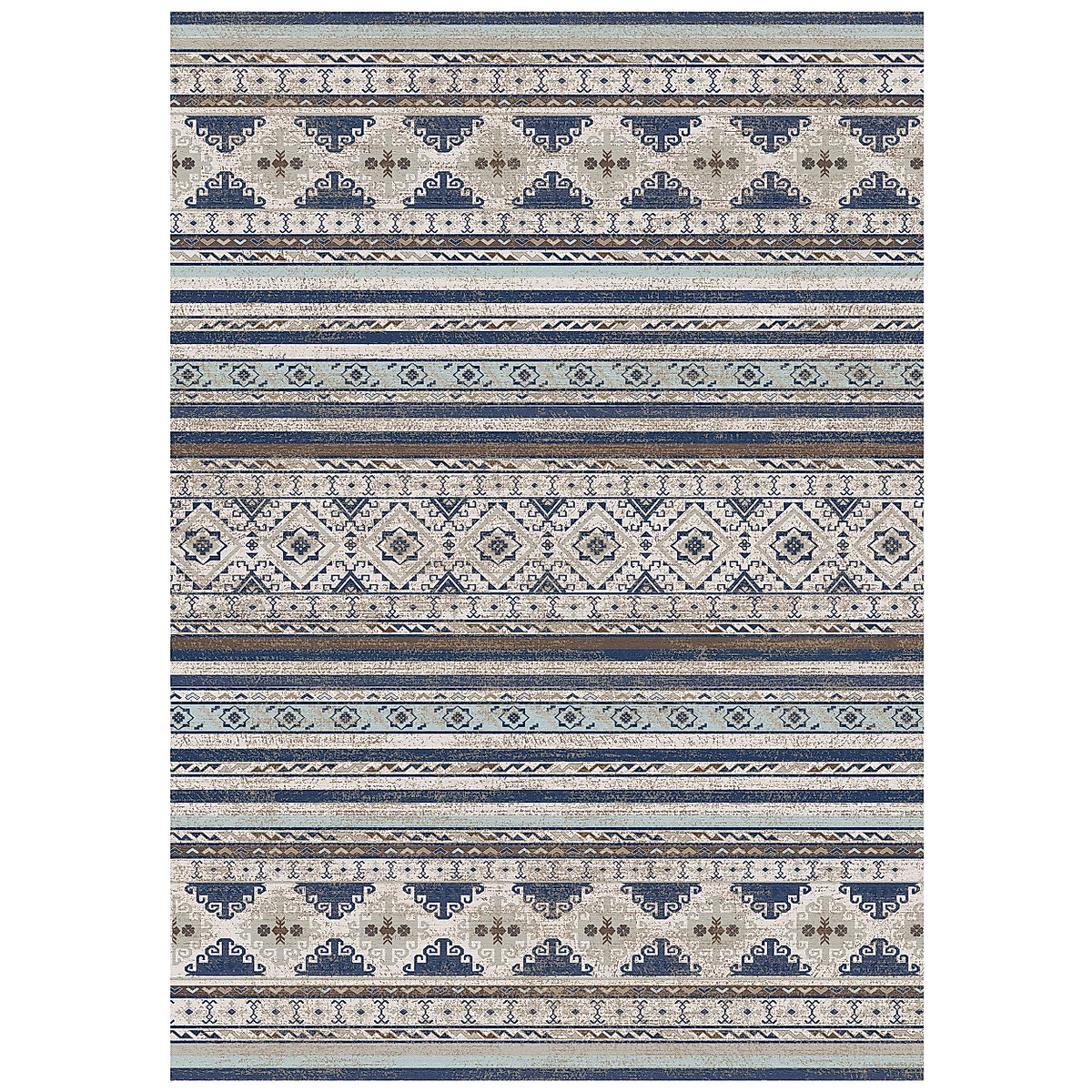 RUGSURE Washable Area Rugs 6' x 9' - 1/6 Thick - Moroccan-Inspired -Stain & Water Resistant Non-Slip - Resistant Rug for Living Room, Bedroom, Nursery, Pet & Child Friendly (Blue and Brown)