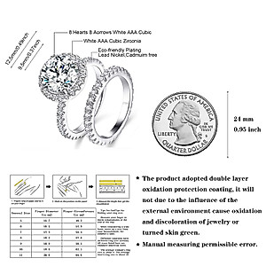JIANGYUE Classic Bridal Sets Band Ring for Women, 3 Ct 8 Heart 8 Arrow White AAA Cubic Zirconia Rose Gold Big Main Stone Cocktail Engagement Wedding Rings Size 5 6 7 8 9 10
