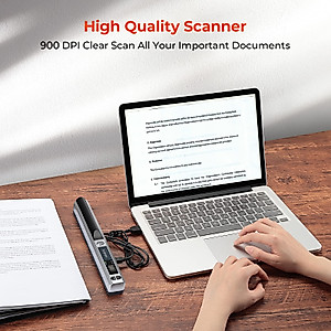 MUNBYN Portable Scanner, Photo Scanner for A4 Documents Pictures Pages Texts in 900 DPI, Flat Scanning, Include 16G SD Card, Wand Document Reader Uploads Images to Computer Via USB Cable, No Driver