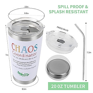 SZSFSYYX Thank You Gifts for Women, Coworker Leaving Gifts for Women, 20 Oz Chaos Coordinator Tumbler With Straw, Retire, Farewell, Birthday Gifts for Boss Lady, Friends