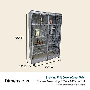 Formosa Covers Premium Clear Front Wire Shelf Cover Grey - Heavy-Duty Storage Solution for Wire Rack Cover (30”Wx14”Dx60”H) - Waterproof PVC, Water/Dust Resistant Fabric, Multi Zipper (Cover Only)