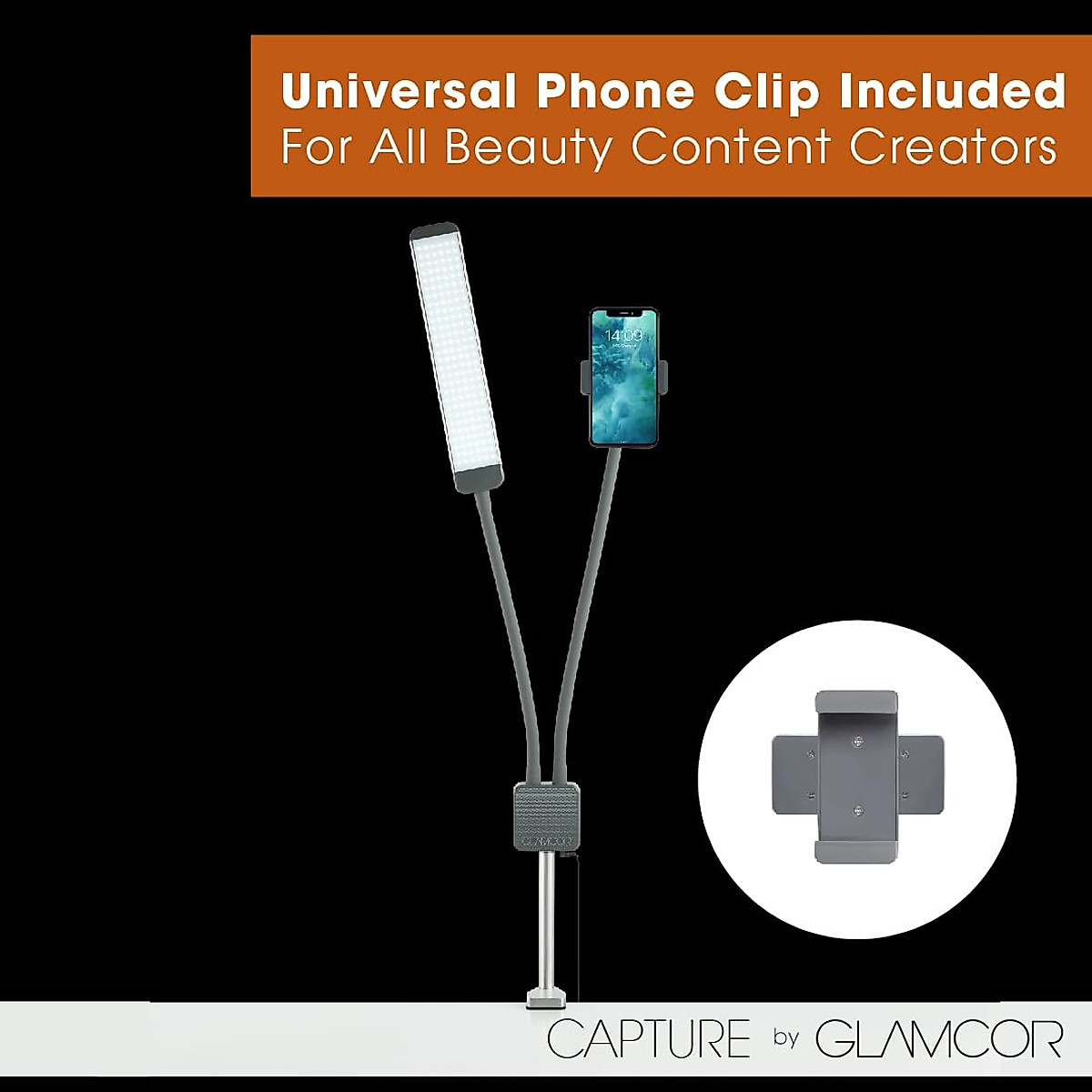 Glamcor Capture LED Light Kit with Smartphone Mount and Table Clamp