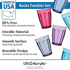 US Acrylic Camden Kids Plastic 12 oz. Drinking Glasses (Pack of 6) Stackable Juice Cups | Made in USA | Reusable, BPA-free, Top-rack Dishwasher Safe | 6 Bright Colored Tumblers for Kids and Toddlers
