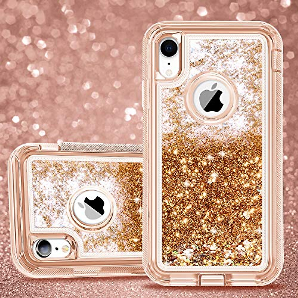 JAKPAK Case for iPhone XR Case Glitter Bling Sparkle for Girls Woman iPhone XR Case Heavy Duty Shockproof Full Body Protective Shell Hard PC Bumper and TPU Back Cover for iPhone XR 10R Rose Gold