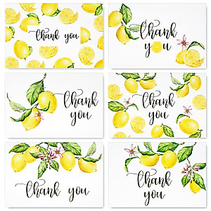 Whaline 30 Pack Lemon Thank You Cards with Envelopes Stickers White Yellow Fruit Greeting Cards Lemonade Blank Note Cards for Baby Shower Wedding Birthday Bridal Party, 4 x 6 Inch