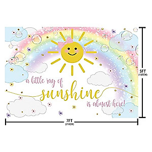 Sendy 7x5ft Rainbow Sunshine Baby Shower Backdrop A Little Ray of Sunshine is Almost Here Oh Baby Party Decorations Banner Cloud Bubble Gold Glitter Photography Background Cake Table Props Supplies