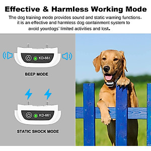 HEXIEDEN Wireless Dog Fence Pet Containment System Boundary Container,Training Collar with Electric Shock Sound Correction,Waterproof,Rechargeable,Adjustable Range Up to 1640ft,for All Dogs,for2dogs