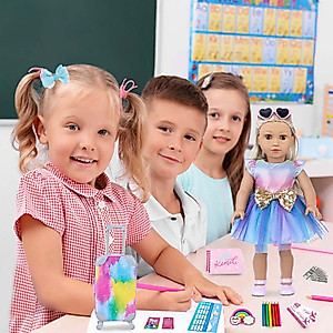 XFEYUE 32 pcs American Doll Clothes and Accessories 18 Inch Doll Luggage and School Play Set - Suitcase, School Sets, Camera, Handbag, Sungalsses, Fit 18 inch Doll