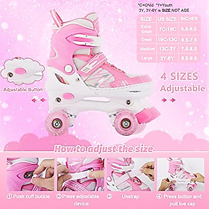 Kids Roller Skates for Girls Child Beginner Toddlers, 4 Sizes Adjustable Roller Skates with Light up Wheels for Children, patines para niñas patins à roulettes Enfants Filles - Extra Small Size