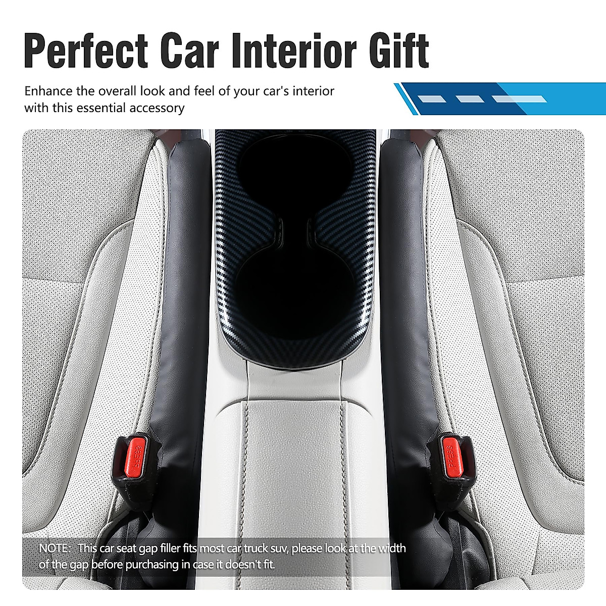 VAWIT Leather Car Seat Gap Filler Universal Fit Organizer for Most Cars Trucks SUVs Stop Things from Dropping, Pack of 2, Black