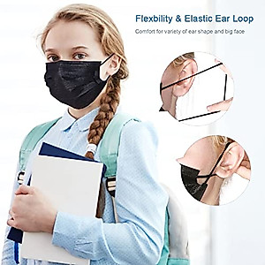 SOOQOO Masks Disposable 100Pcs,with Elastic Loop, Breathable Comfort, 3-Ply Masks, Waterproof, Adjustable Clip, Skin-Friendly Fabric (Black)