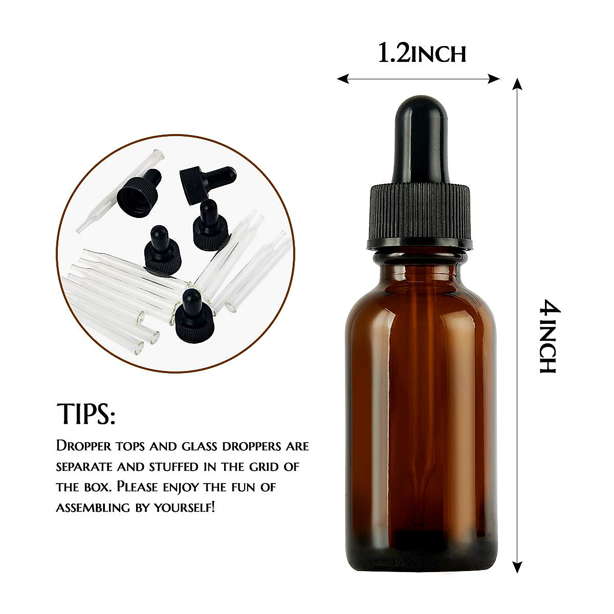 Eye Dropper Bottle, Hoa Kinh 48 Pack 1 oz 30ml Amber Glass Dropper Bottle with Droppers, 2 Funnels for Essential Oils, Perfumes (Brown, 1oz)