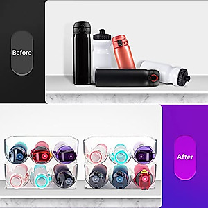 Stackable Water Bottle Organizer for Cabinet, Pantry, Freezer - Plastic Free-Standing Water Bottle and Wine Rack Storage Organizer for Kitchen Countertops, Fridge - Holds 3 Bottles Each (4 Pack)