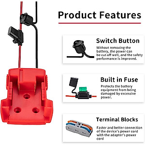 Power Wheel Adapter Set for Milwaukee 18V Battery with 14AWG Wire for Robotics, Work Lights, RC Trucks, and RC Toys