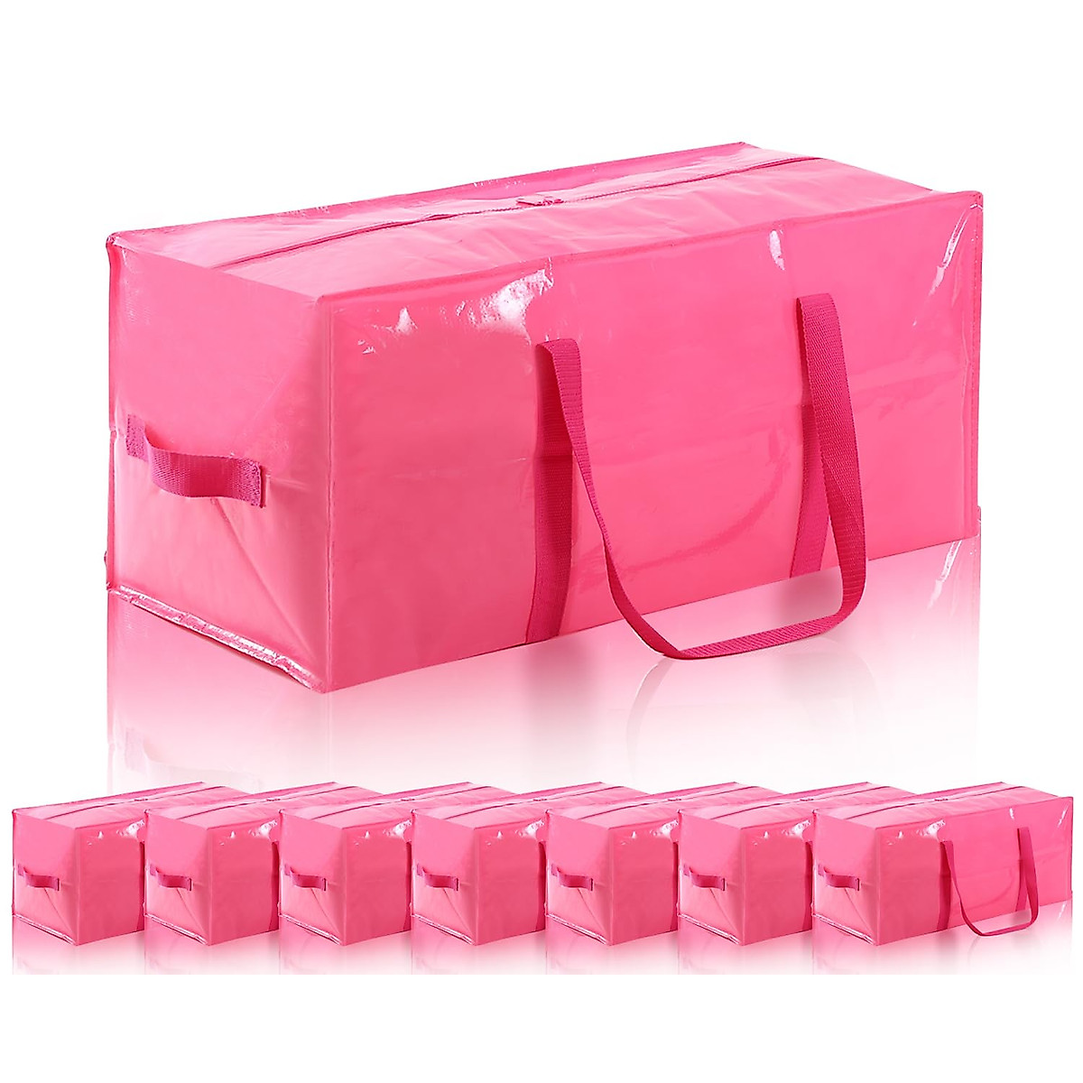 Extra Large Moving Bags with Strong Zippers and Handles Moving Supplies with lids, 8 Pack Heavy Duty Totes for Storage Bags for Space Saving, Fold Flat, Moving and Storing (8, Pink)